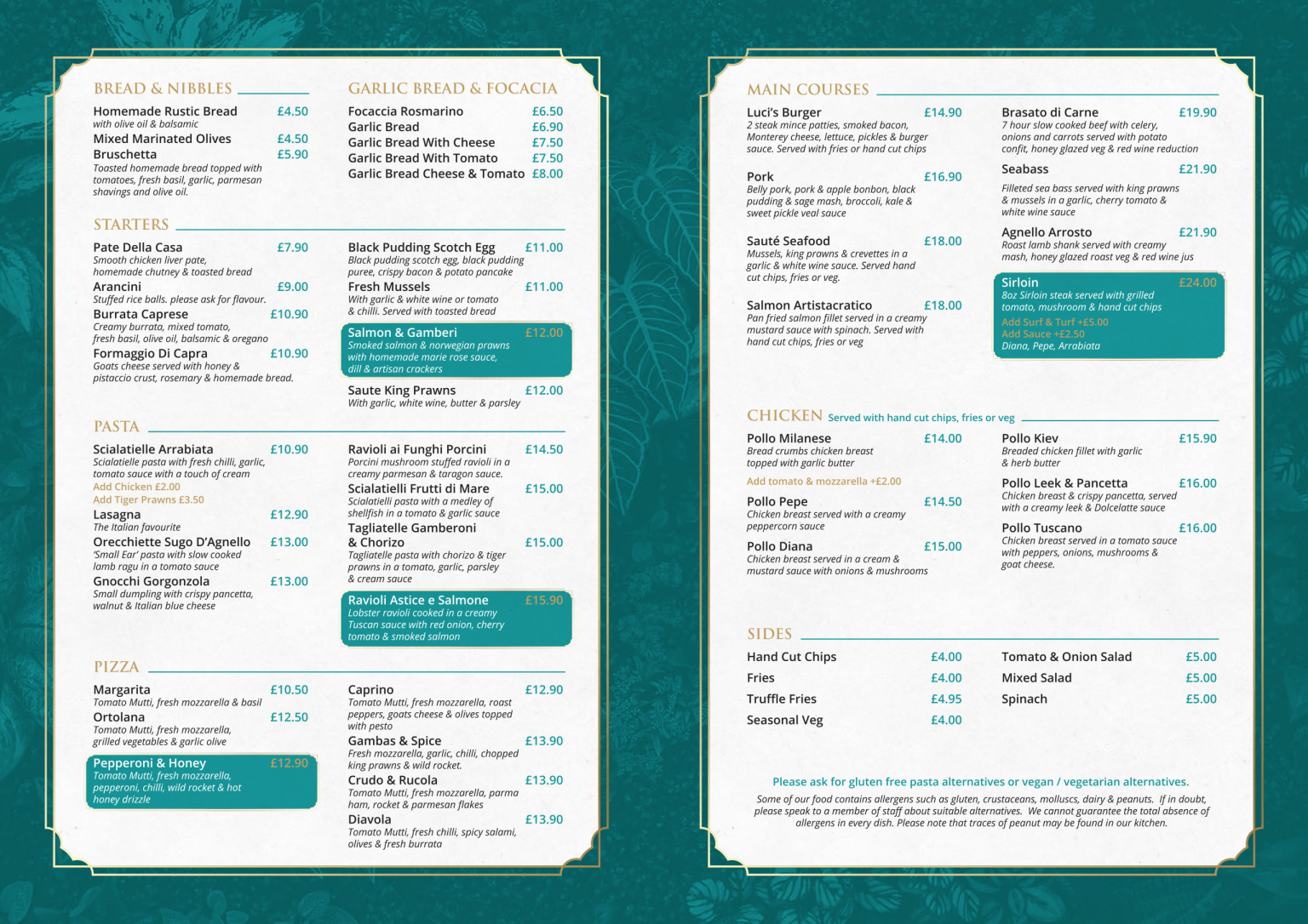 Evening Menu – Luci's Cleadon Bar & Bistro